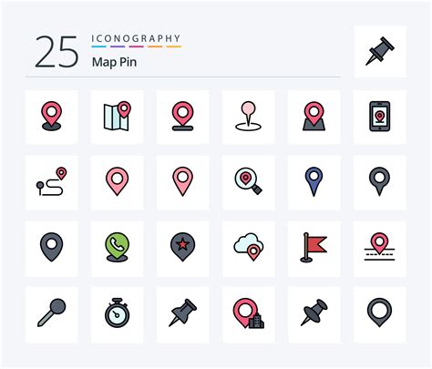 Map Pin 25 Line Filled Icon Pack Including Location Search Map