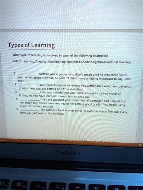 solved what type of learning is involved in each of the following