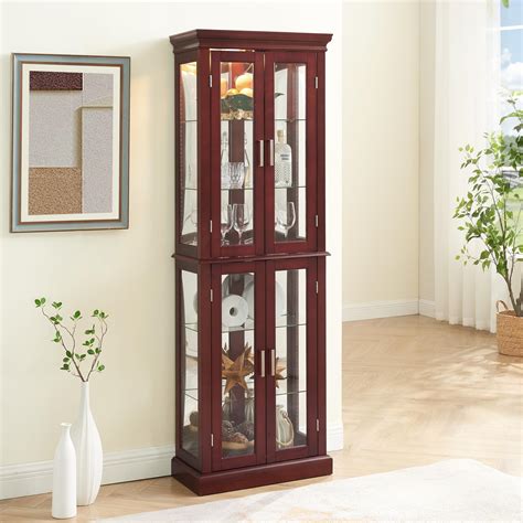 Lostcat Curio Cabinet 70 H Lighted Glass Display Cabinet