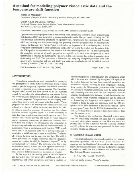 Pdf A Method For Modeling Polymer Viscoelastic Data And The Temperature Shift Function