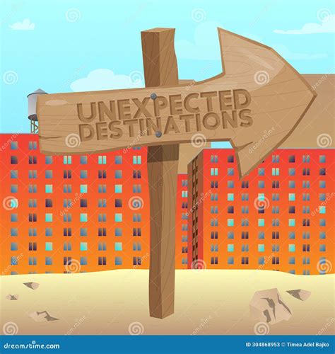 Unexpected Destinations Text On Wooden Sign Stock Vector