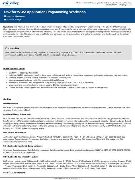 Db2 For Z Os Application Programming Workshop Download Free Pdf Relational Database Sql