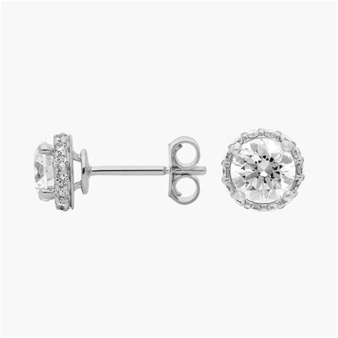 Round Hidden Halo Diamond Stud Earrings In 14k White Gold 1 58 Ct Tw