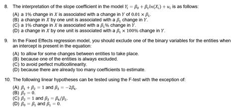 Solved 8 The Interpretation Of The Slope Coefficient In The Chegg