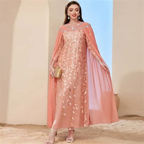 Leaf Pattern Embroidery Muslim Abaya Dubai Turkey Fake Two Dress Islam Clothes Women Muslim Long
