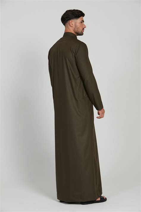 Mens Premium Kuwaiti Thobe Olive Night Abayabuth