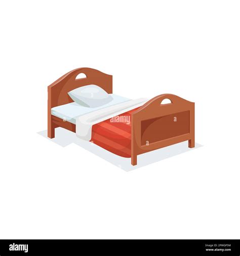 Single Bed With Wooden Headboard Cartoon Vector Illustration Stock