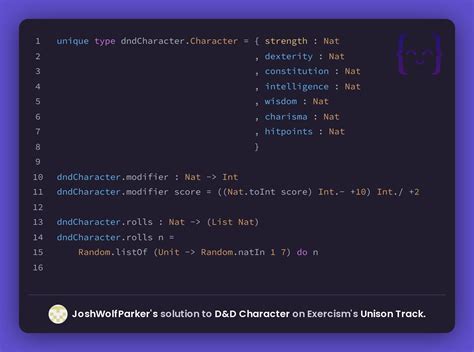 Joshwolfparkers Solution For Dandd Character In Unison On Exercism
