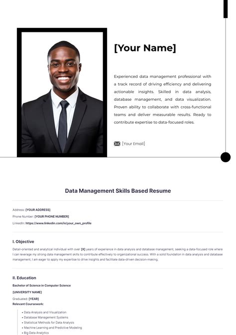 Free Data Management Skills Based Resume Template To Edit Online