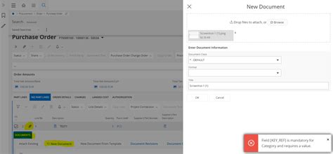 When Attach A Document To Po Line Error Field Keyref Is Mandatory