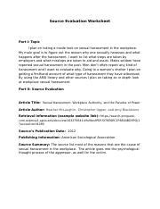 Source Evaluation Worksheet Docx Source Evaluation Worksheet Part I Topic I Plan On Taking A