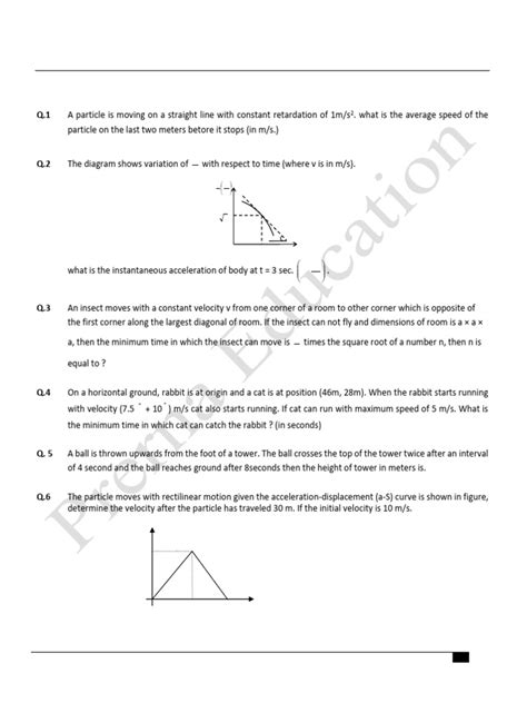 Physics Motion In One Dimension Assignment Pdf Acceleration Speed