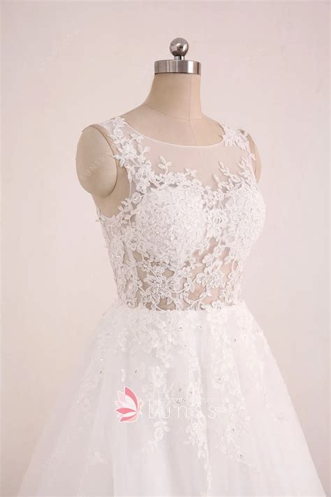Romantic Illusion Jagged Lace And Tulle Wedding Dress Lunss
