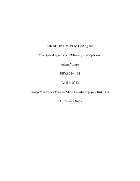 Phys 224 Lab 10 Report Exploring Diffraction Grating And Optical