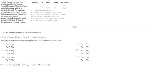 Solved D No Since The Samples Do Not Have The Same Size Chegg