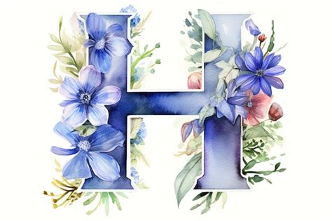 Premium Vector Floral Alphabet Letter H With Watercolor Violet
