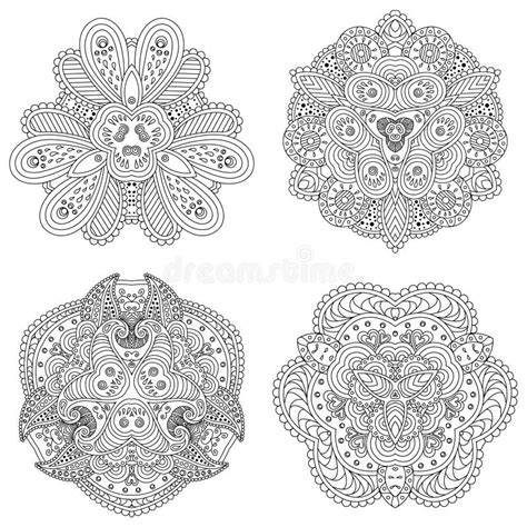 Sistema De Cuatro Mandalas Blancos Y Negros Ilustración del Vector