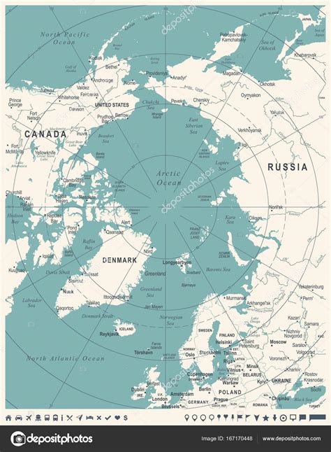 Arctic Map Vintage Vector Illustration Stock Vector Image By