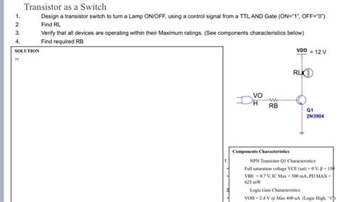 Transistor As A Switch Design A Transistor Switch Chegg