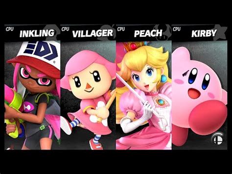 Inkling VS Villager VS Peach VS Kirby LV 9 CPU Battle Super Smash Bros