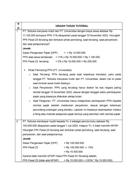 Tugas 4 Lab Pajak Penghasilan I PAJA3351 N O URAIAN TUGAS TUTORIAL
