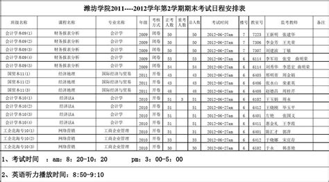 期末考试日程安排表word文档免费下载亿佰文档网