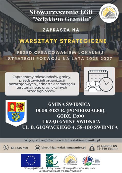 Zapraszamy na warsztaty strategiczne w gminie Świdnica LGD Szlakiem Granitu