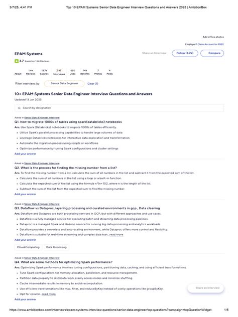 Epam Systems Senior Data Engineer Interview Questions And Answers Pdf