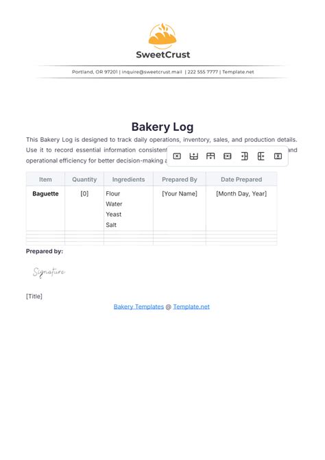 Free Bakery Log Template To Edit Online