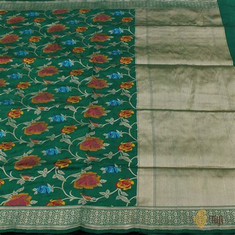 Emerald Green Pure Katan Silk Banarasi Handloom Saree Tilfi