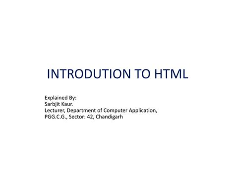 Introdution To Html Ppt For Bca Bsc Students PPT