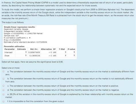 Solved In Finance The Capital Asset Pricing Model Capm Is