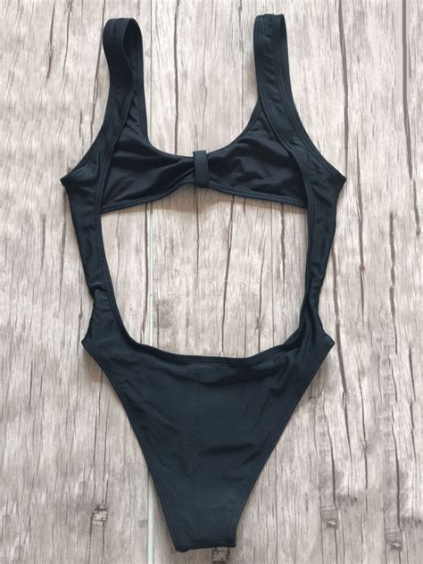 Black Monokini Swimsuit U Neck Sleeveless Cut Out Cropped Women Sexy