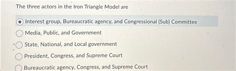 Solved The Three Actors In The Iron Triangle Model Are