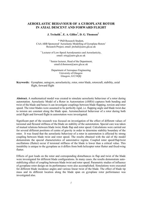 Pdf Aeroelastic Behaviour Of A Gyroplane Rotor In Axial Descent And Forward Flight
