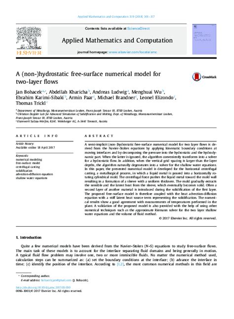 Pdf A Non Hydrostatic Free Surface Numerical Model For Two Layer Flows