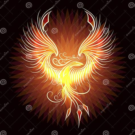 Rising Fire Burning Phoenix Bird On Black Background Stock Illustration