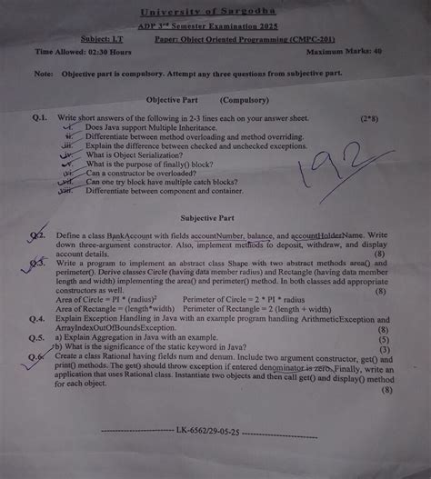 University Of Sargodha Adp 31ª Semester Examination 2025 Subject It