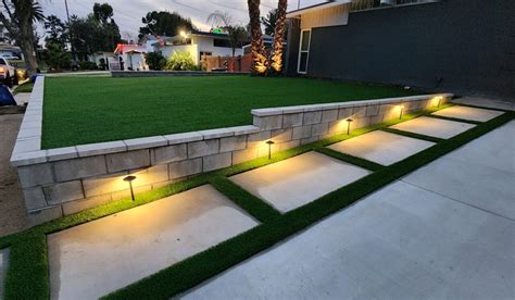 Artificial Turf Install With Paver Walkway And Low Voltage Path Lights Tough Turf Pro
