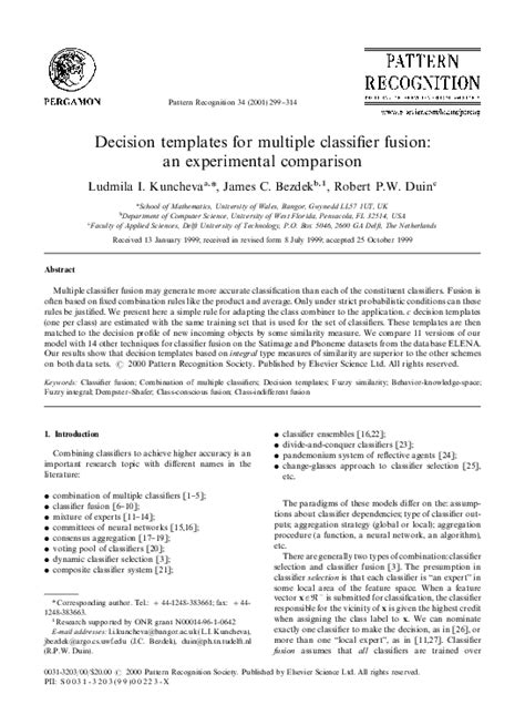 Pdf Decision Templates For Multiple Classifier Fusion An Experimental Comparison