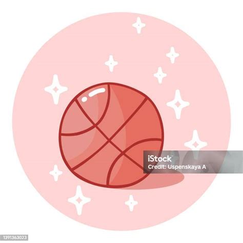 낙서 만화 스타일의 귀여운 손으로 그린 농구 공 중성 사탕 색상의 둥근 구성 카드 소셜 미디어 배너 스티커 어린이 놀이방 장식을위한 Kawaii 요소 벡터 일러스트 레이 션