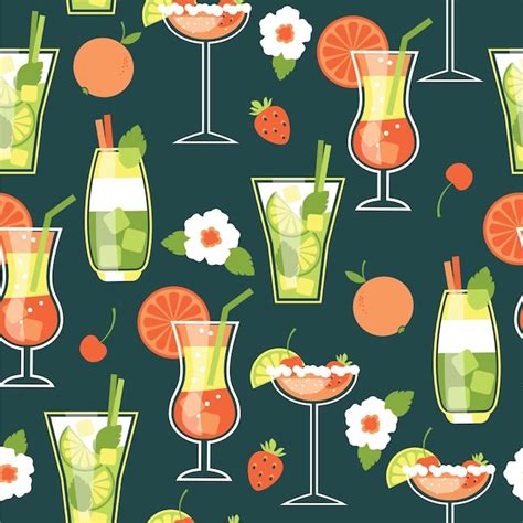 Premium Vector Summer Cocktails Seamless Pattern