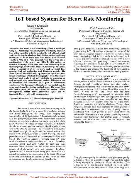 Iot Based System For Heart Rate Monitoring Ijertv9is070673 Download Free Pdf Arduino