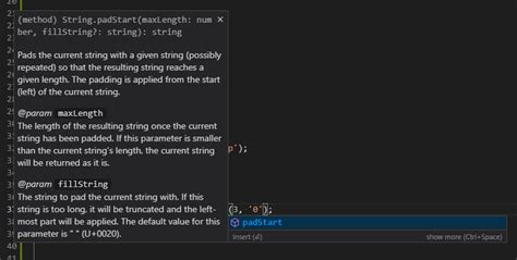 JavaScript No Documentation For PadStart String Function Issue