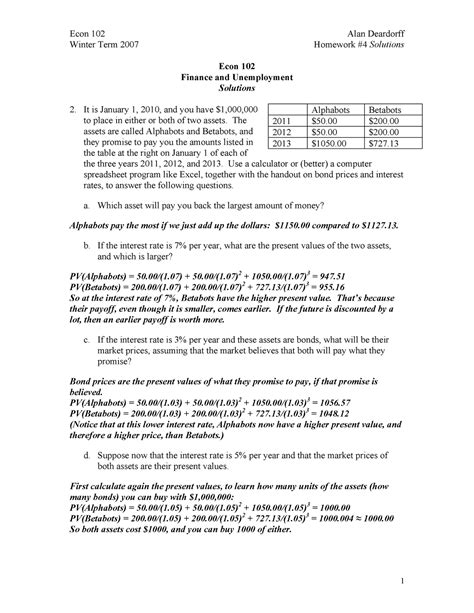 Seminar Assignments Homework Assignment 4 Solutions Econ 102 Winter Term 2007 Alan Deardorff