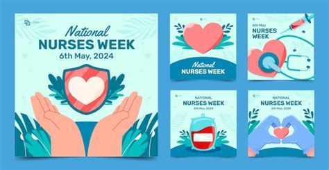 전국 간호사 주간을 위한 평평한 인스타그램 게시물 수집 무료 벡터