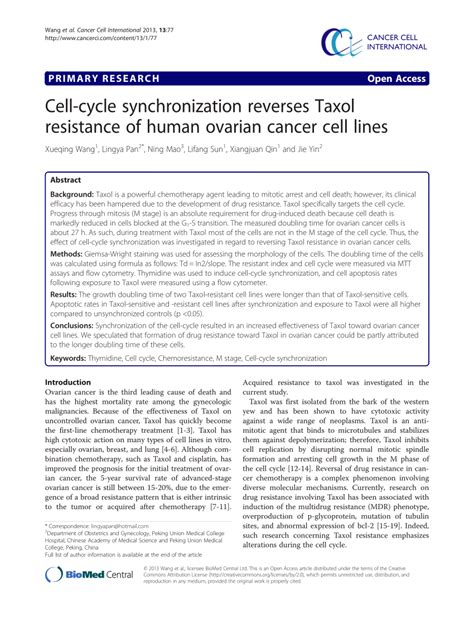 Pdf Cell Cycle Synchronization Reverses Taxol Resistance Of Human