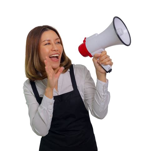 Smile Asian Woman Wear Apron And Holding Megaphone 14331933 Png