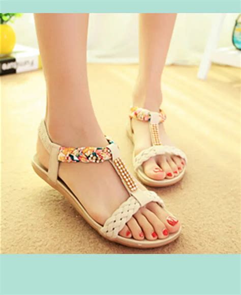 Fashion Brief Comfortable Casual Flat Heel Rhinestone Flat Open Toe