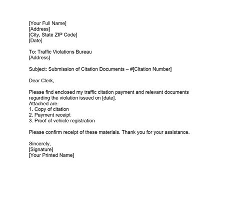Traffic Citation Letter Template